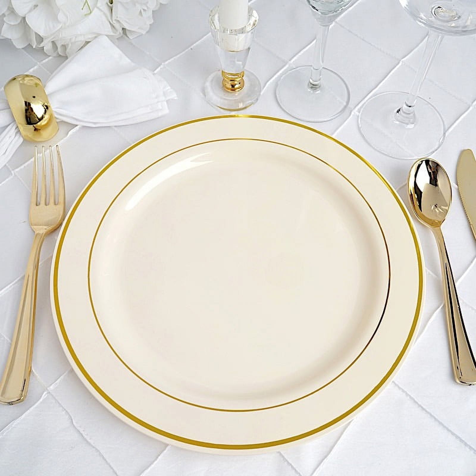 Balsa Circle 10 Pieces Disposable Plastic Round Plates 10" Ivory Gold ...