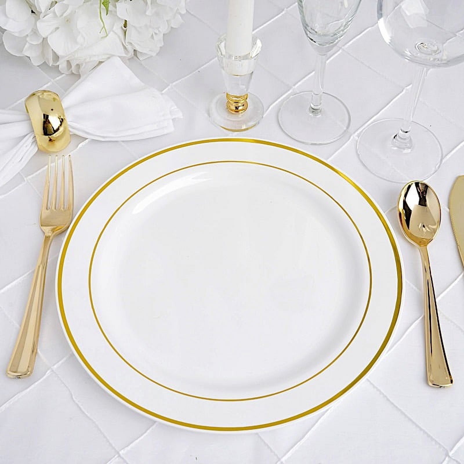 Balsa Circle 10 Pieces Disposable Plastic Round Plates 10" White Gold ...