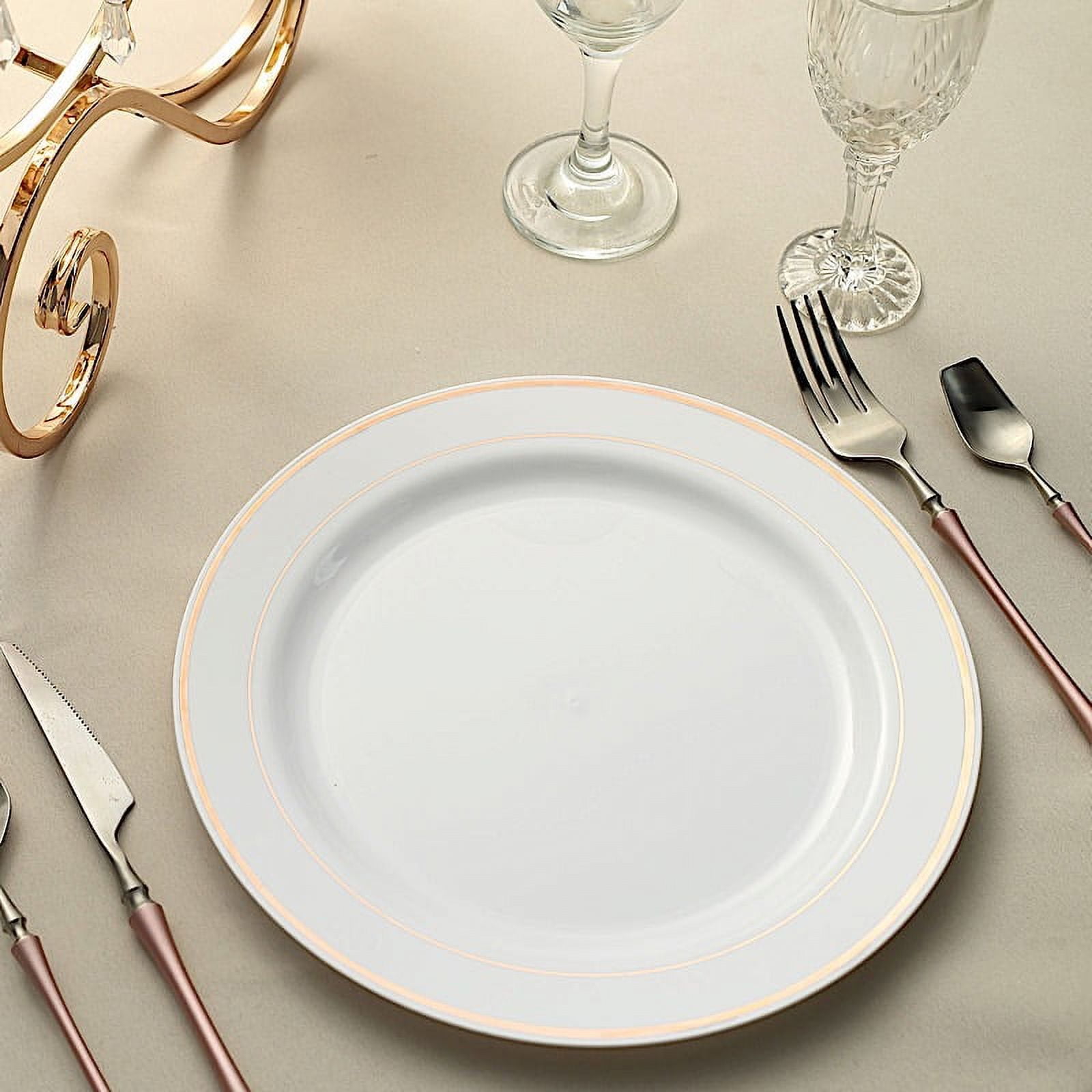 BalsaCircle 10 Pieces Disposable Plastic Round Plates 10" White Rose ...