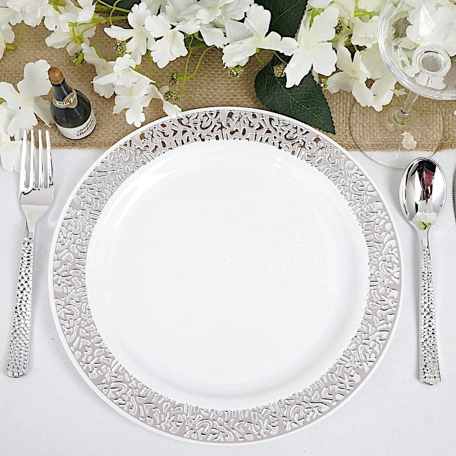 Balsa Circle 10 Pieces Disposable Plastic Round Plates 10" White Silver ...