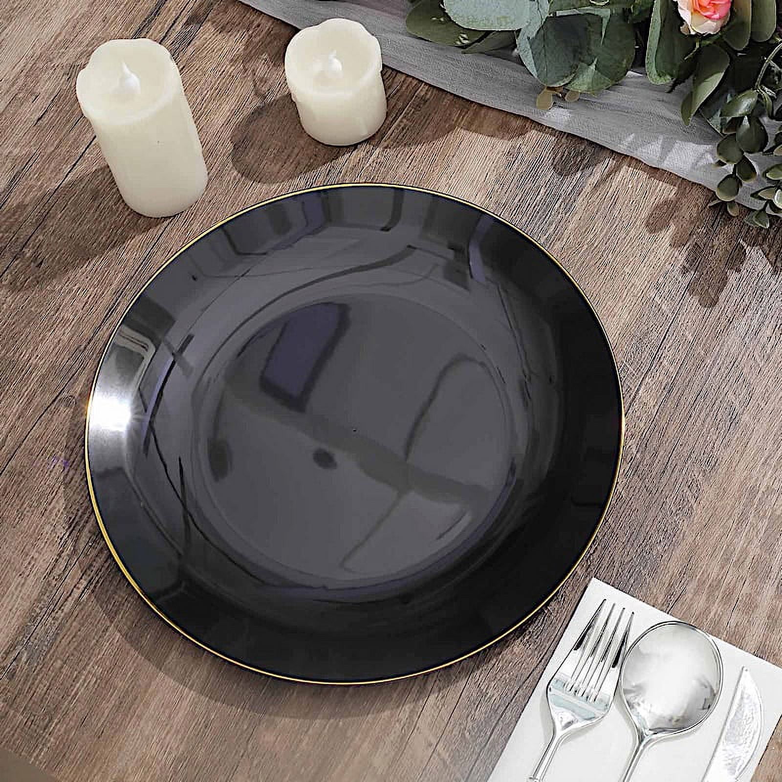 Balsa Circle 10 Round 10" Black Glossy Disposable Salad Dinner Plastic ...