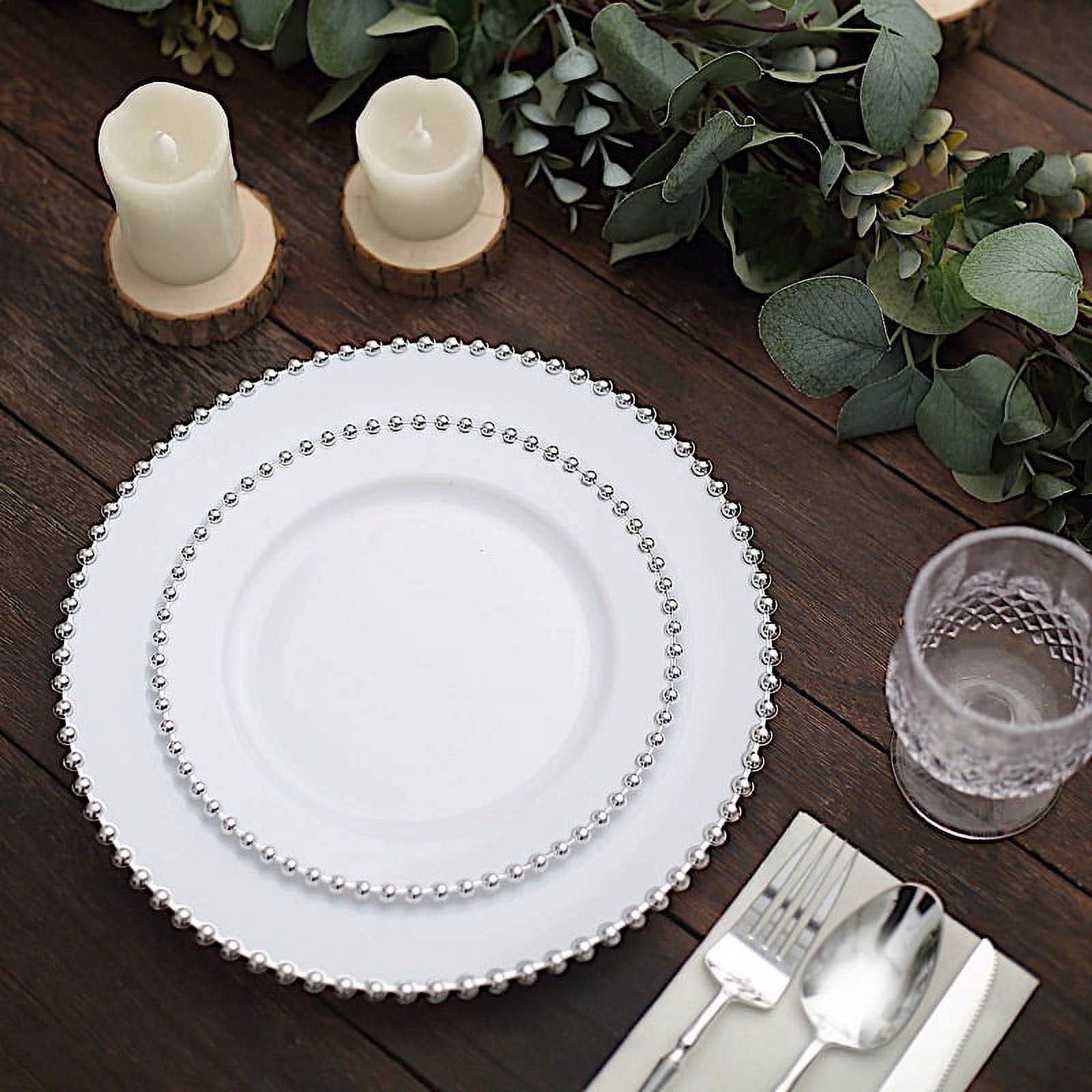 Balsa Circle 10 Round 8" White Silver Disposable Plastic Salad Plates ...