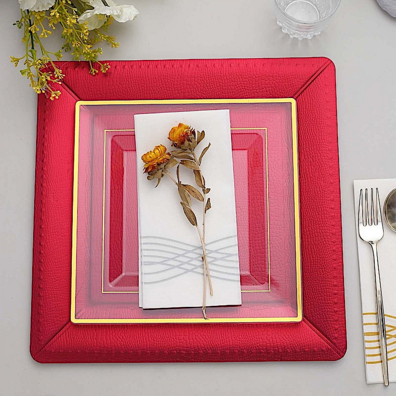 BalsaCircle 10 Square 13" Burgundy Disposable Paper Charger Plates ...