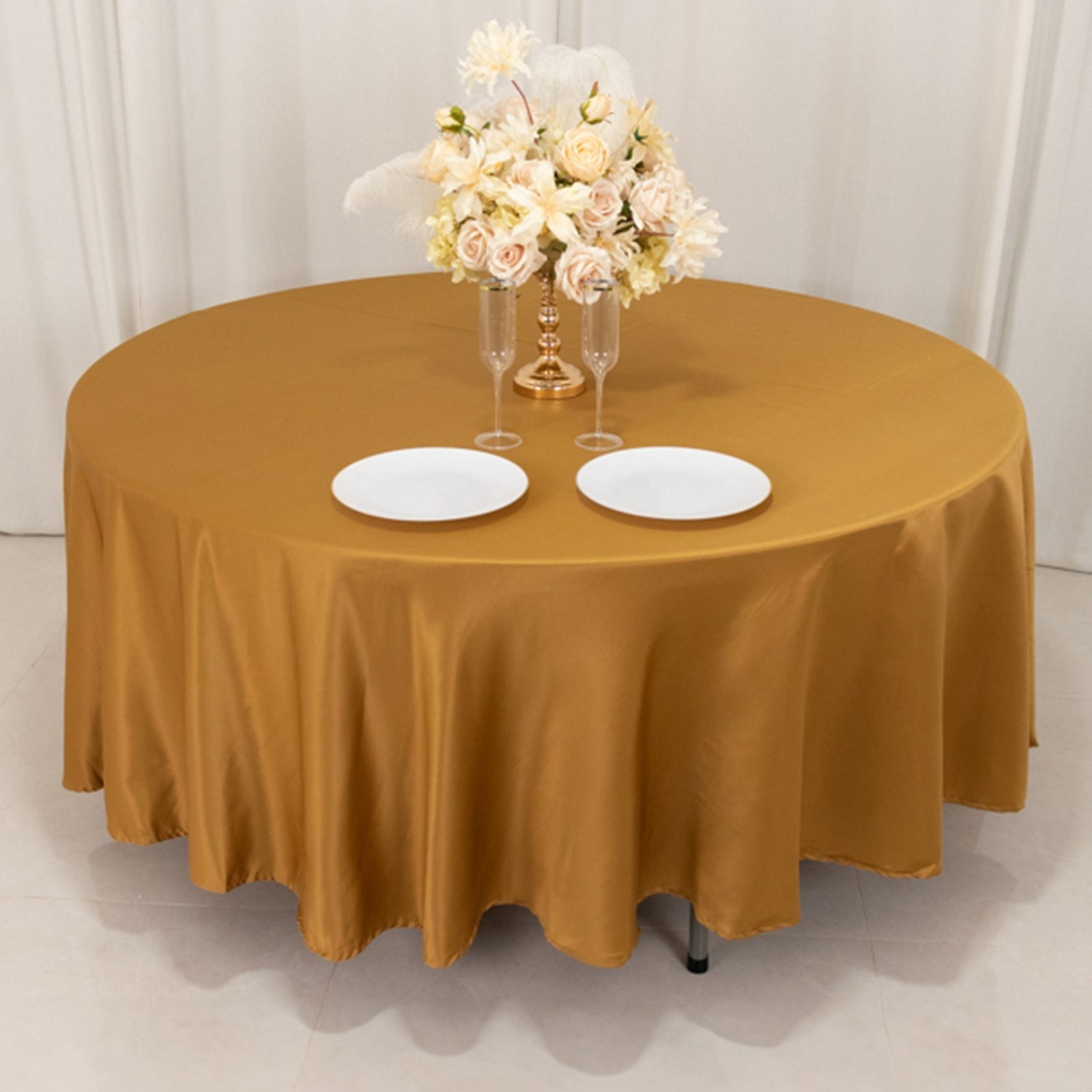 Balsa Circle 108" Gold Round Lamour Satin Tablecloth Table Covers ...