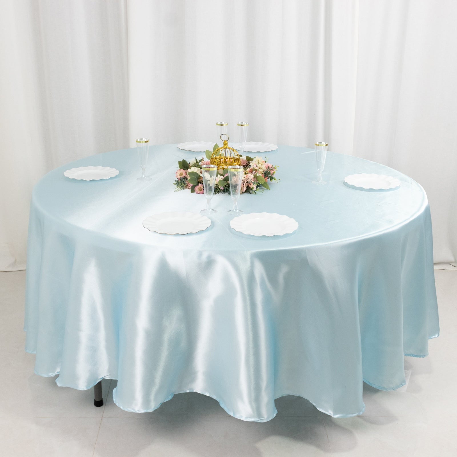 BalsaCircle 108" Round Satin Tablecloth Blue Round Table Linen ...