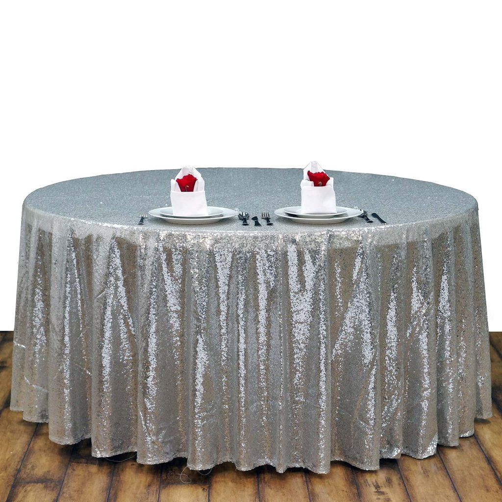 BalsaCircle 108" Sequin Round Tablecloth Silver - Walmart.com