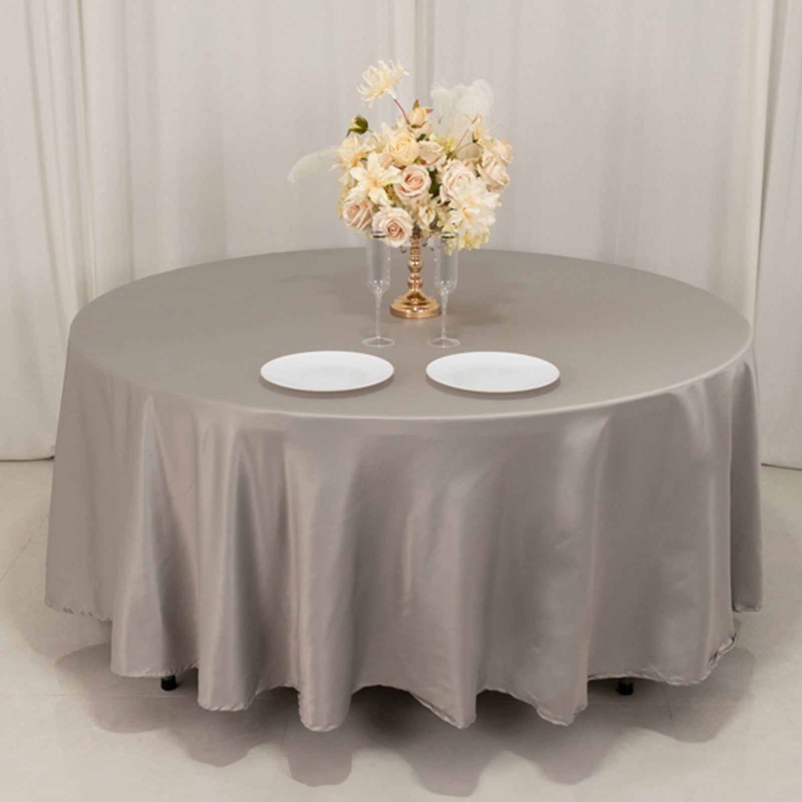 BalsaCircle 108" Silver Round Lamour Satin Tablecloth Table Covers ...