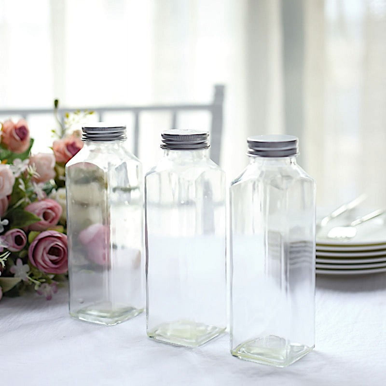 BalsaCircle 12 Clear 12 oz Square Storage Jars Refillable Glass Bottles ...
