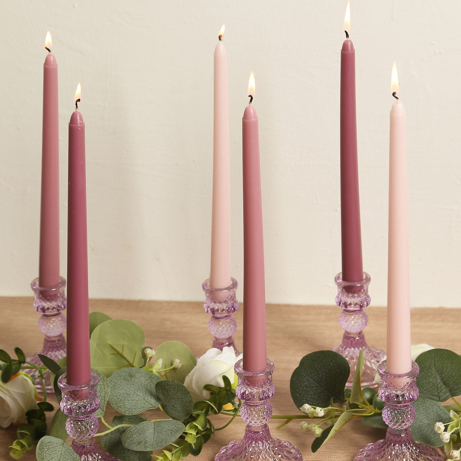 BalsaCircle 12 Mixed Dusty Rose 10" Premium Taper Candles Centerpiece ...