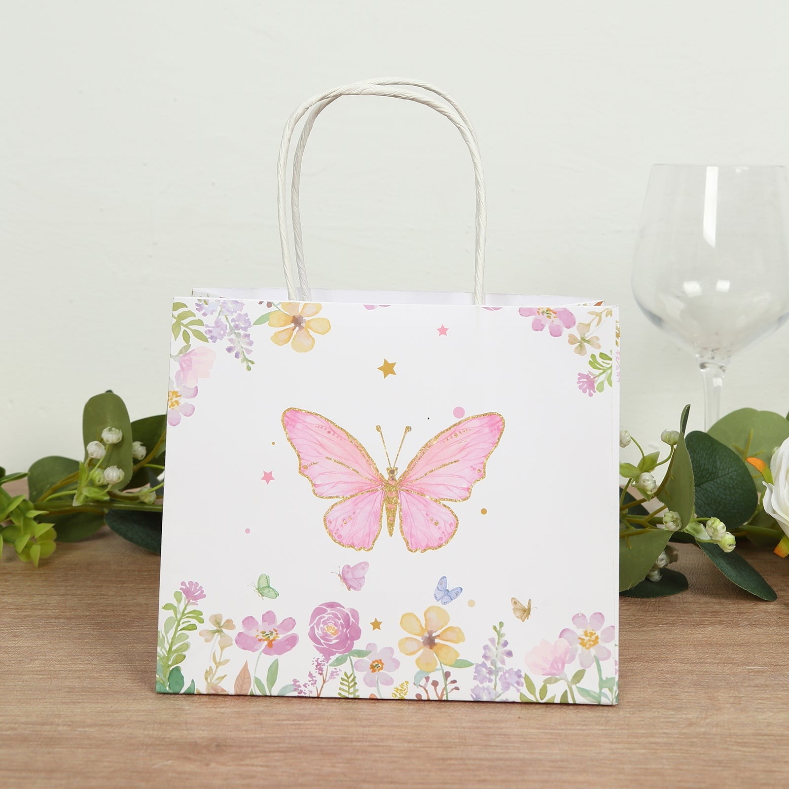 BalsaCircle 12 White and Pink 6x7 in Glitter Butterfly Paper Gift Bags ...