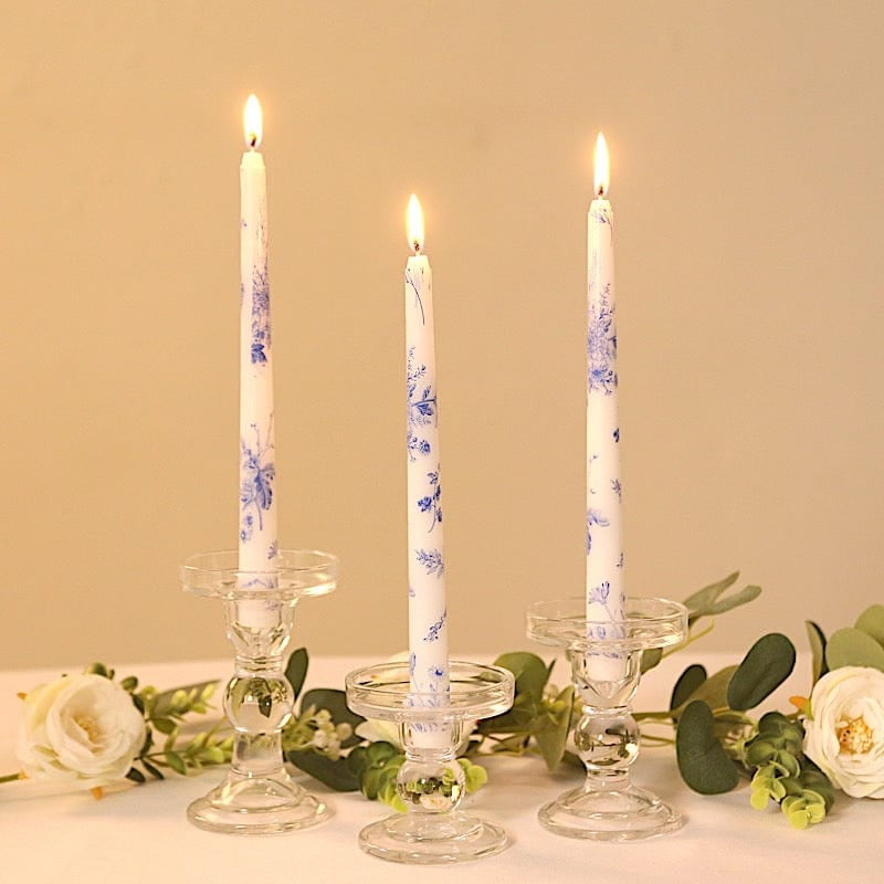 BalsaCircle 12 pcs Blue 10" tall French Toile Wax Taper White and Blue ...