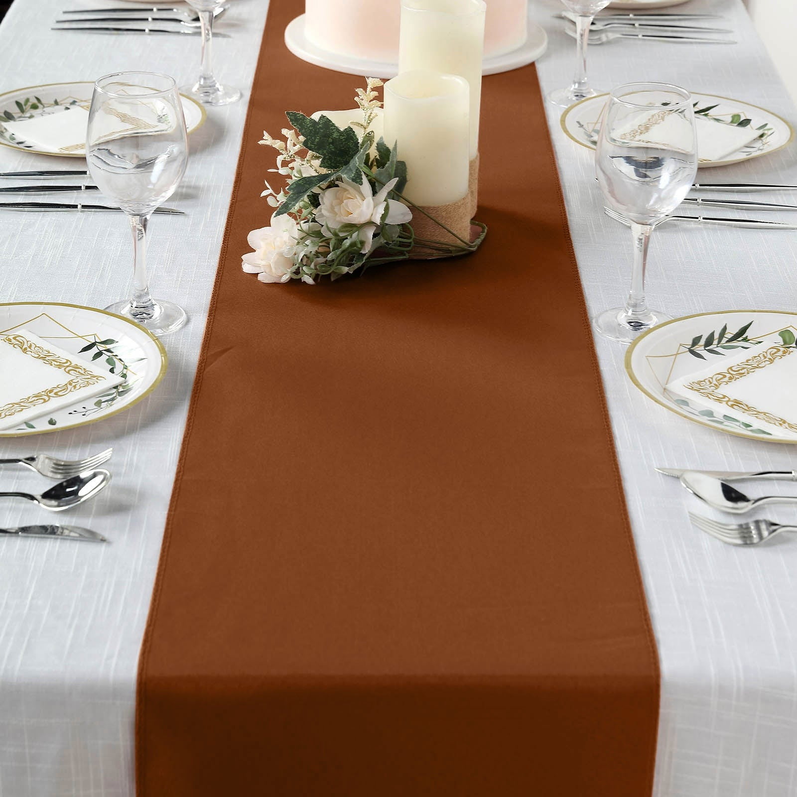 Balsa Circle Polyester Table Runner, 12 x 108 Inches, Cinnamon Brown ...