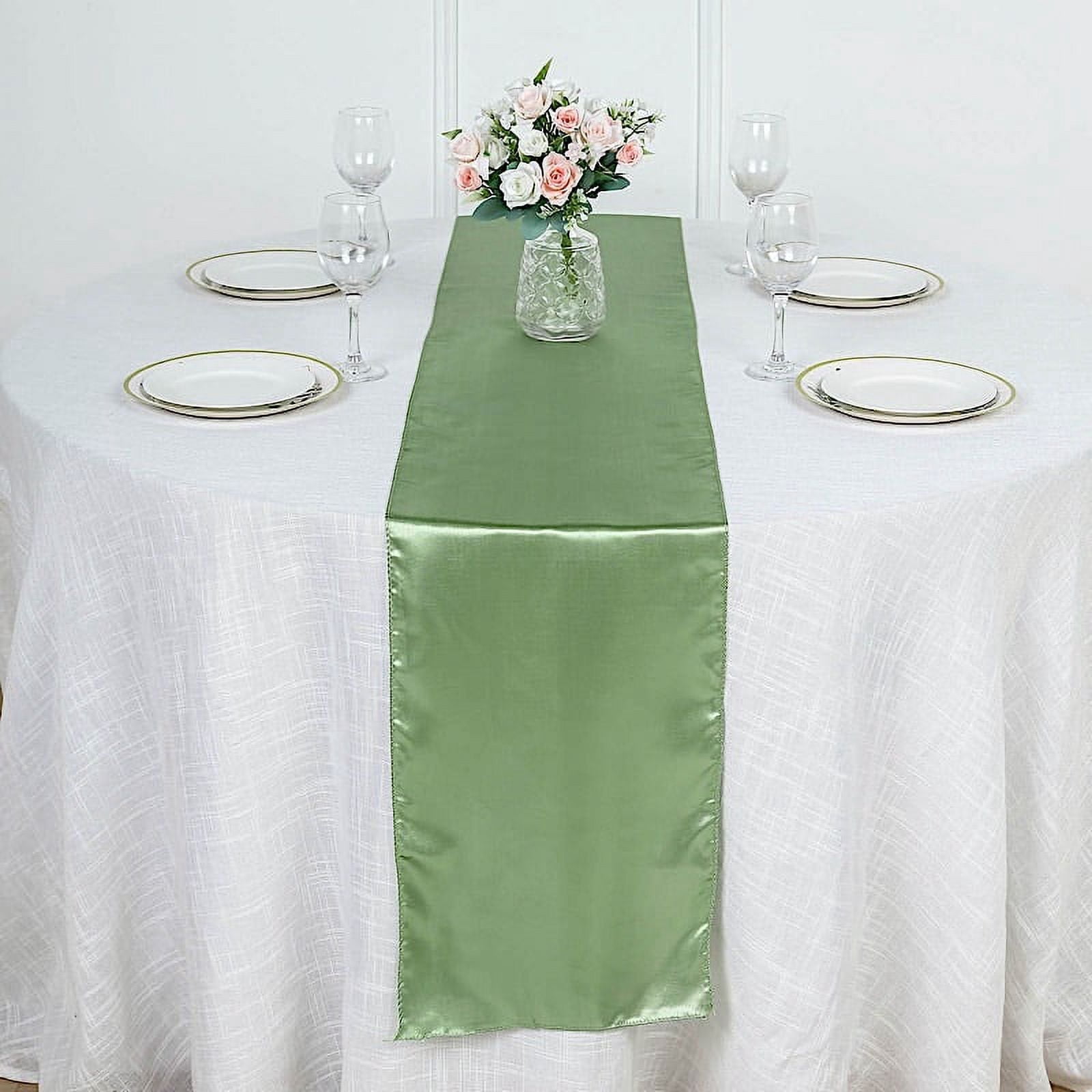 BalsaCircle 12" x 108" Satin Table Top Runner Wedding Linens Sage Green ...