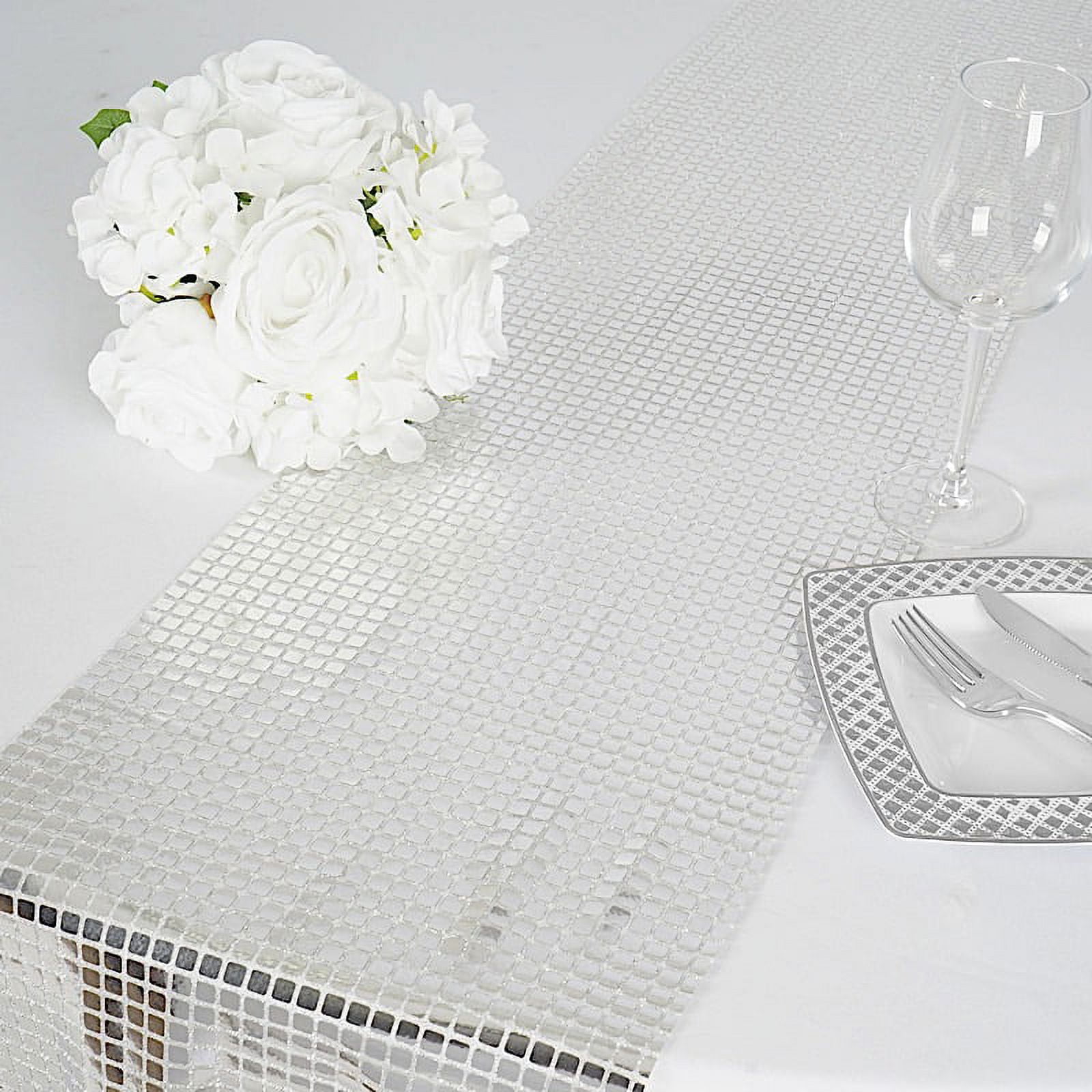 Balsa Circle 12" x 108" Shiny Mirror Foil Tulle Table Runner Silver ...