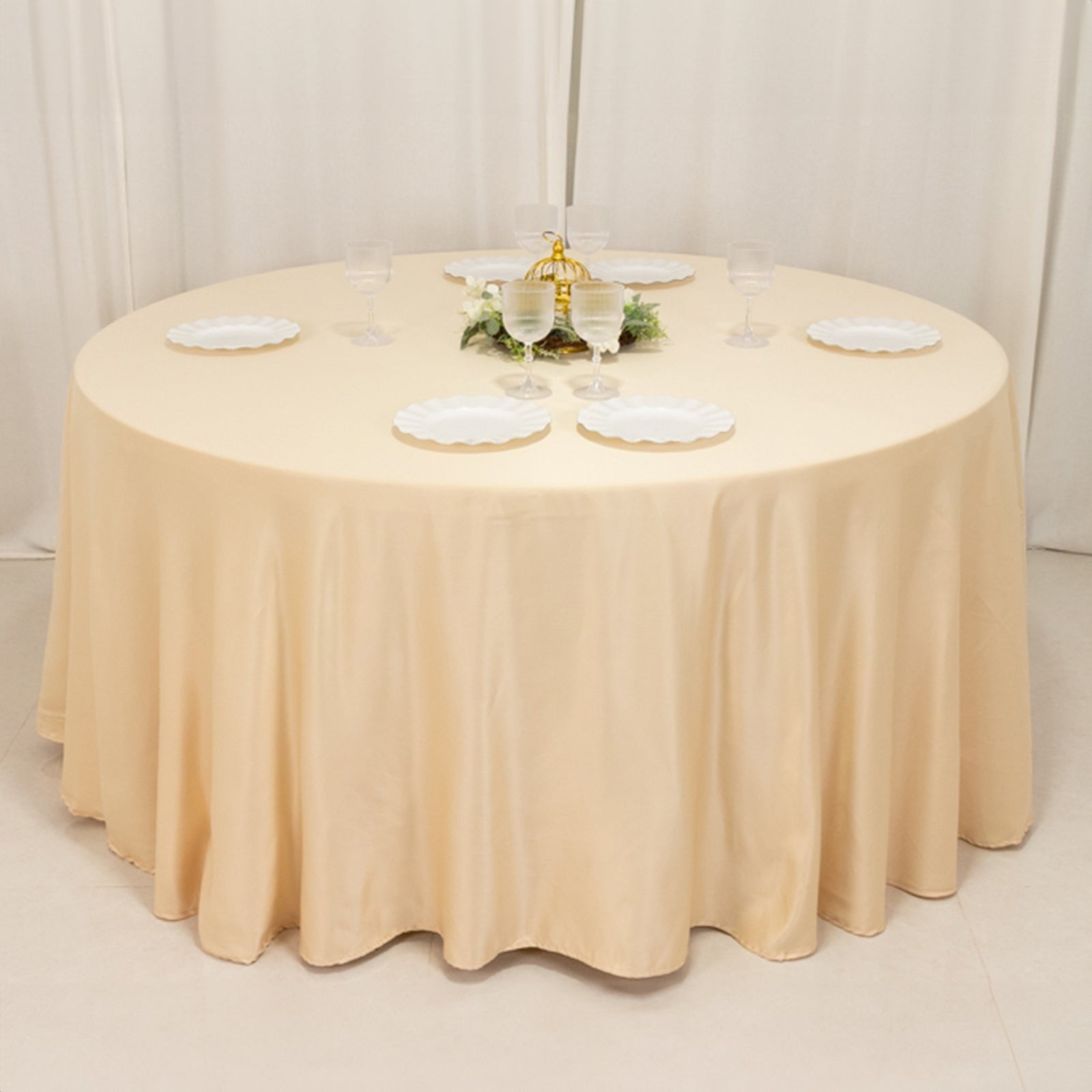 BalsaCircle 120" Beige Round Lamour Satin Tablecloth Table Covers ...