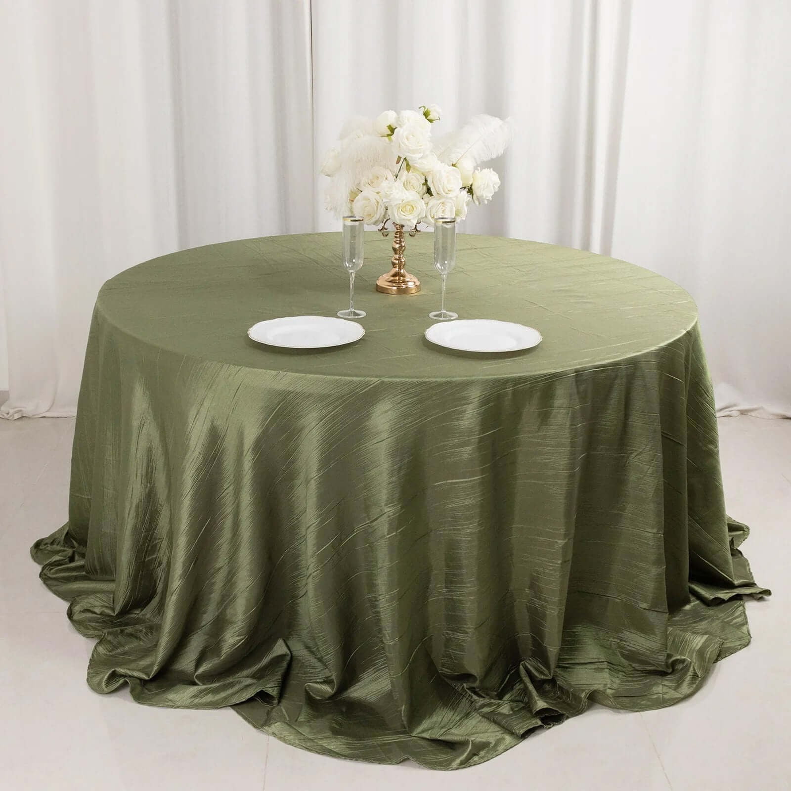 BalsaCircle 120" Dusty Sage Green Accordion Crinkle Taffeta Round ...