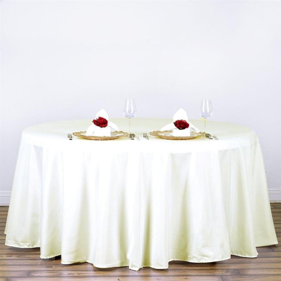 "BalsaCircle 120"" Round Polyester Tablecloth - Ivory, Elegant, Wedding ...