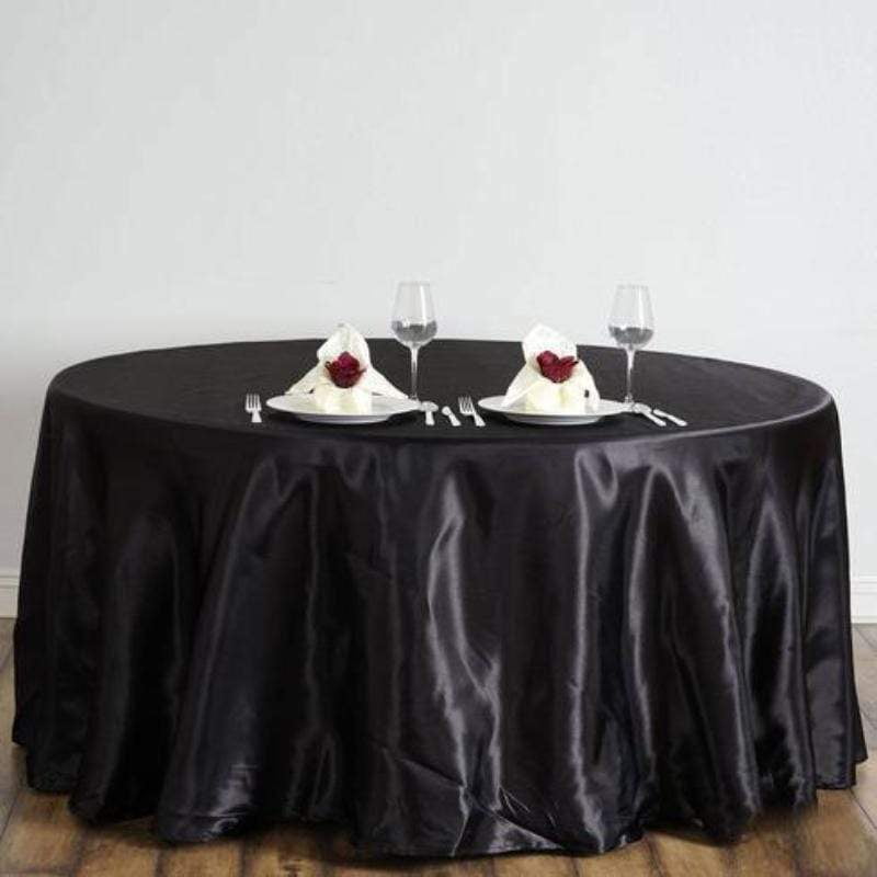 BalsaCircle 120" Round Satin Tablecloth Black - Walmart Business Supplies