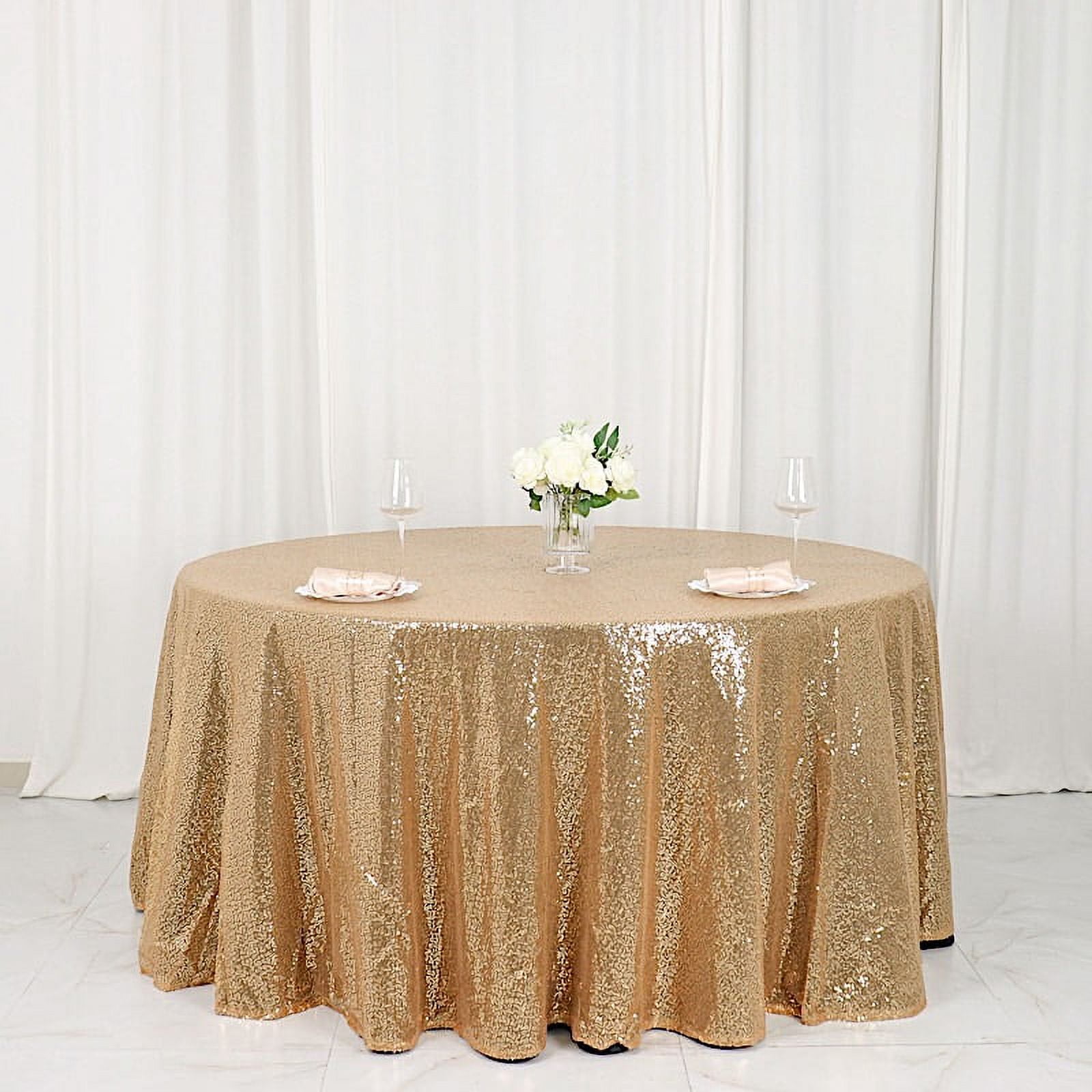 BalsaCircle 120" Sequin Round Tablecloth Gold - Walmart.com