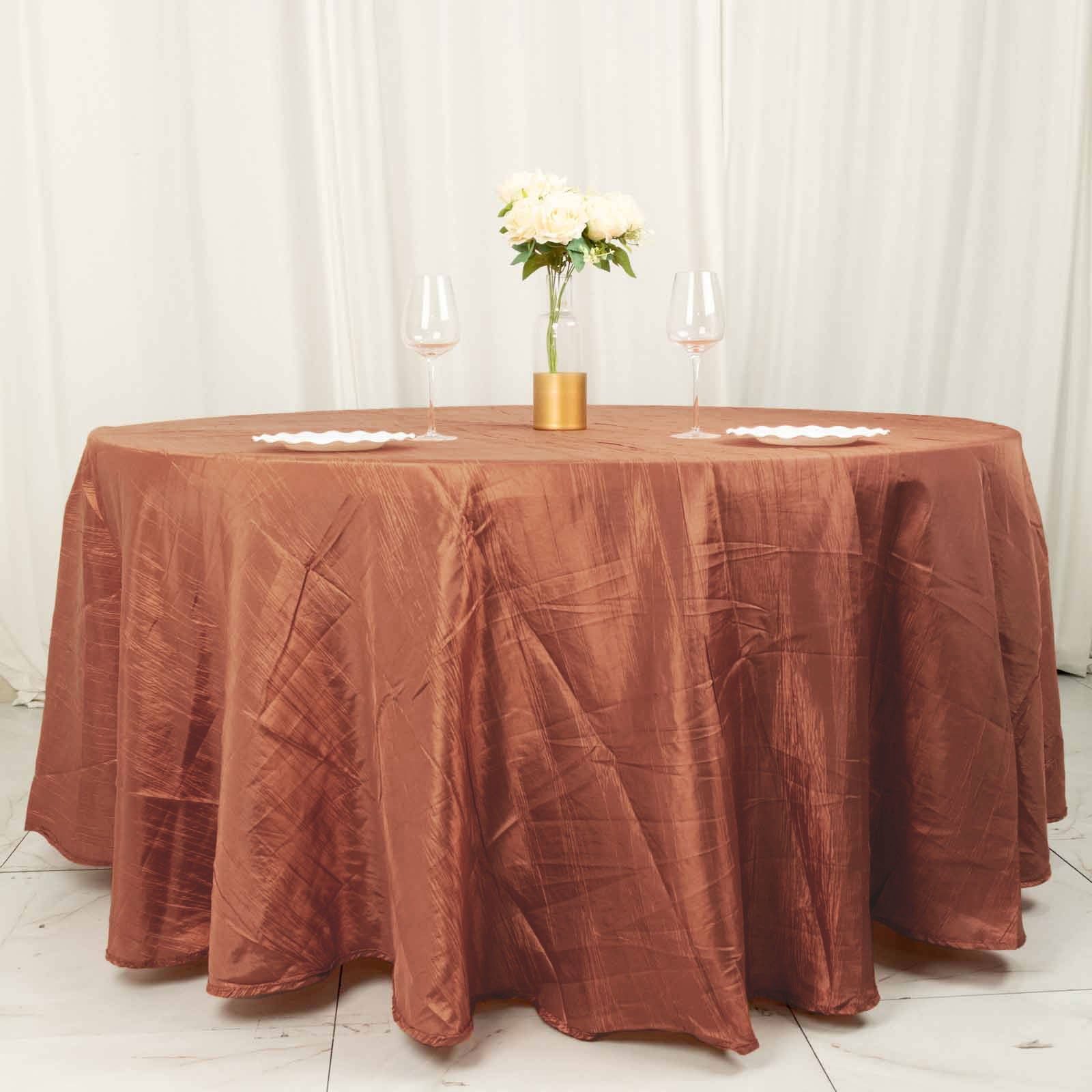 BalsaCircle 120" Terracotta Accordion Crinkle Taffeta Round Tablecloth ...