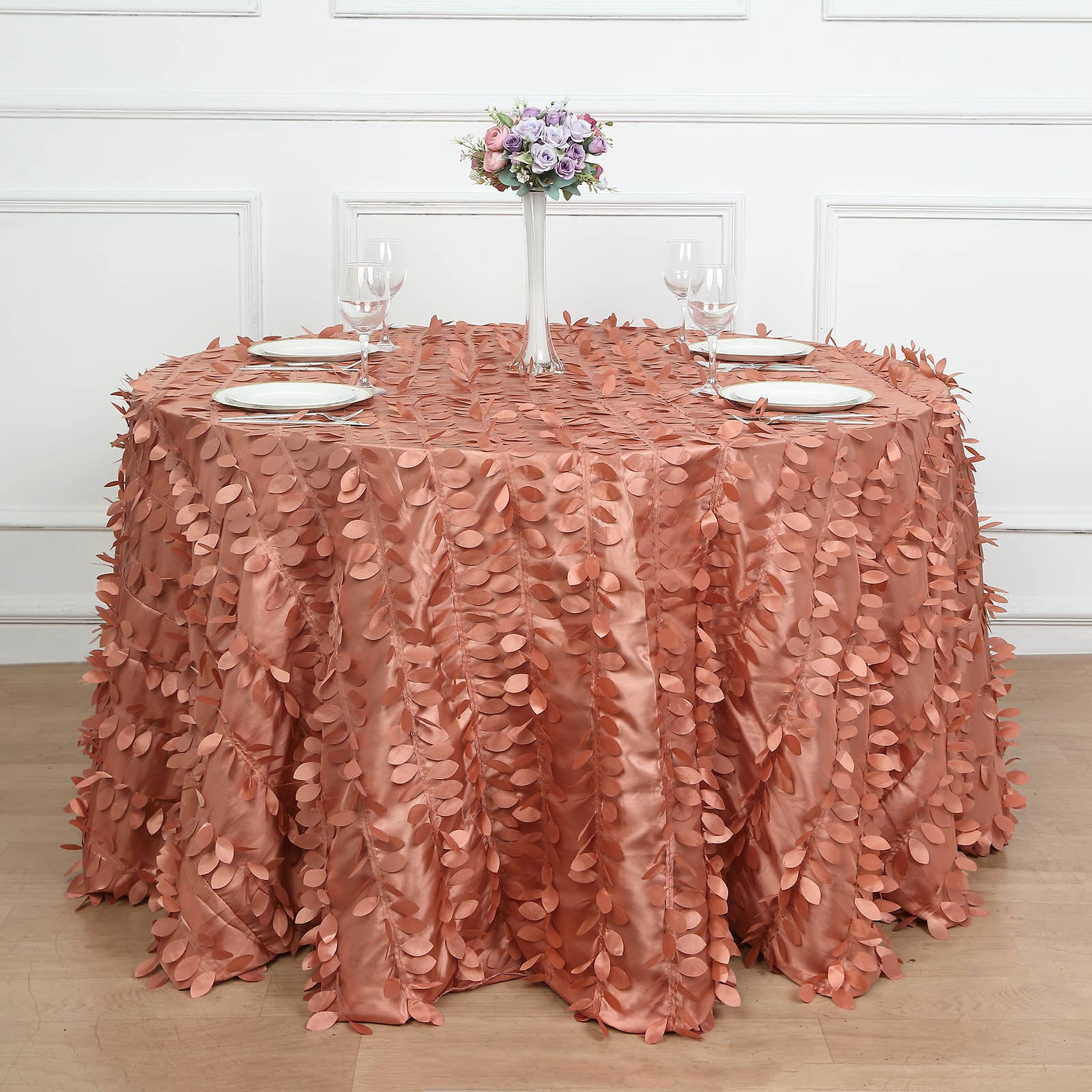 BalsaCircle 120" Terracotta Leaf Petals Taffeta Round Tablecloth ...