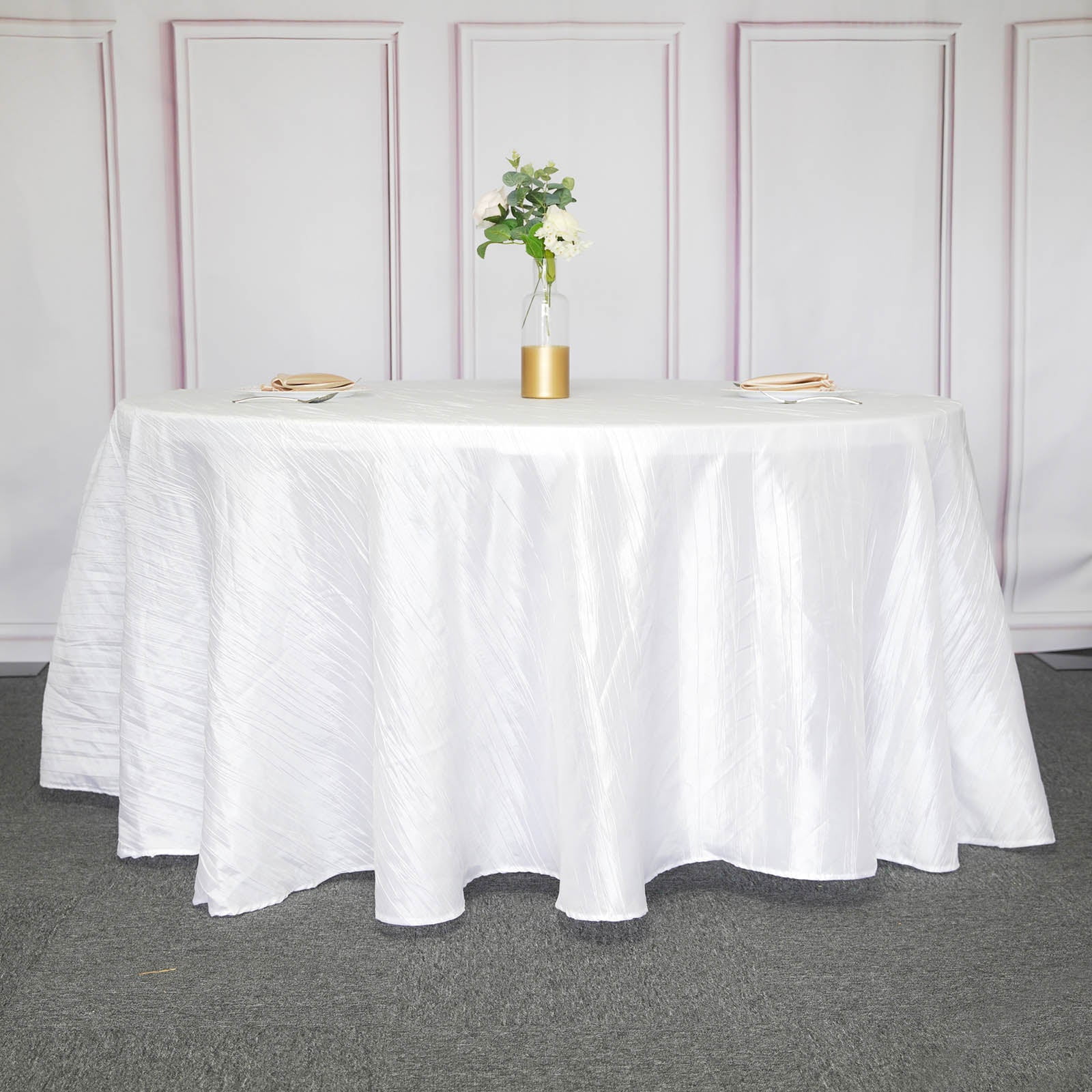 BalsaCircle 120" White Accordion Crinkle Taffeta Round Tablecloth ...