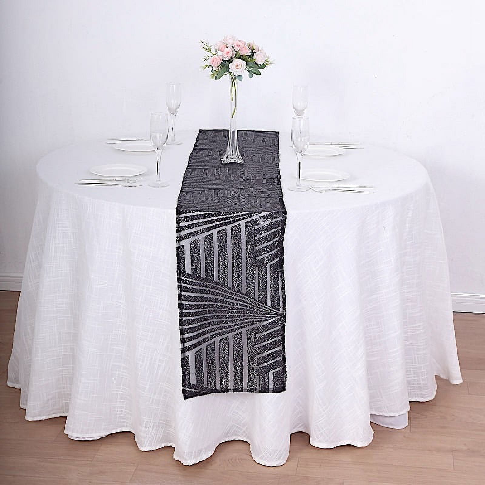BalsaCircle 12x108" Black Sequined Geometric Design Tulle Table Runner ...