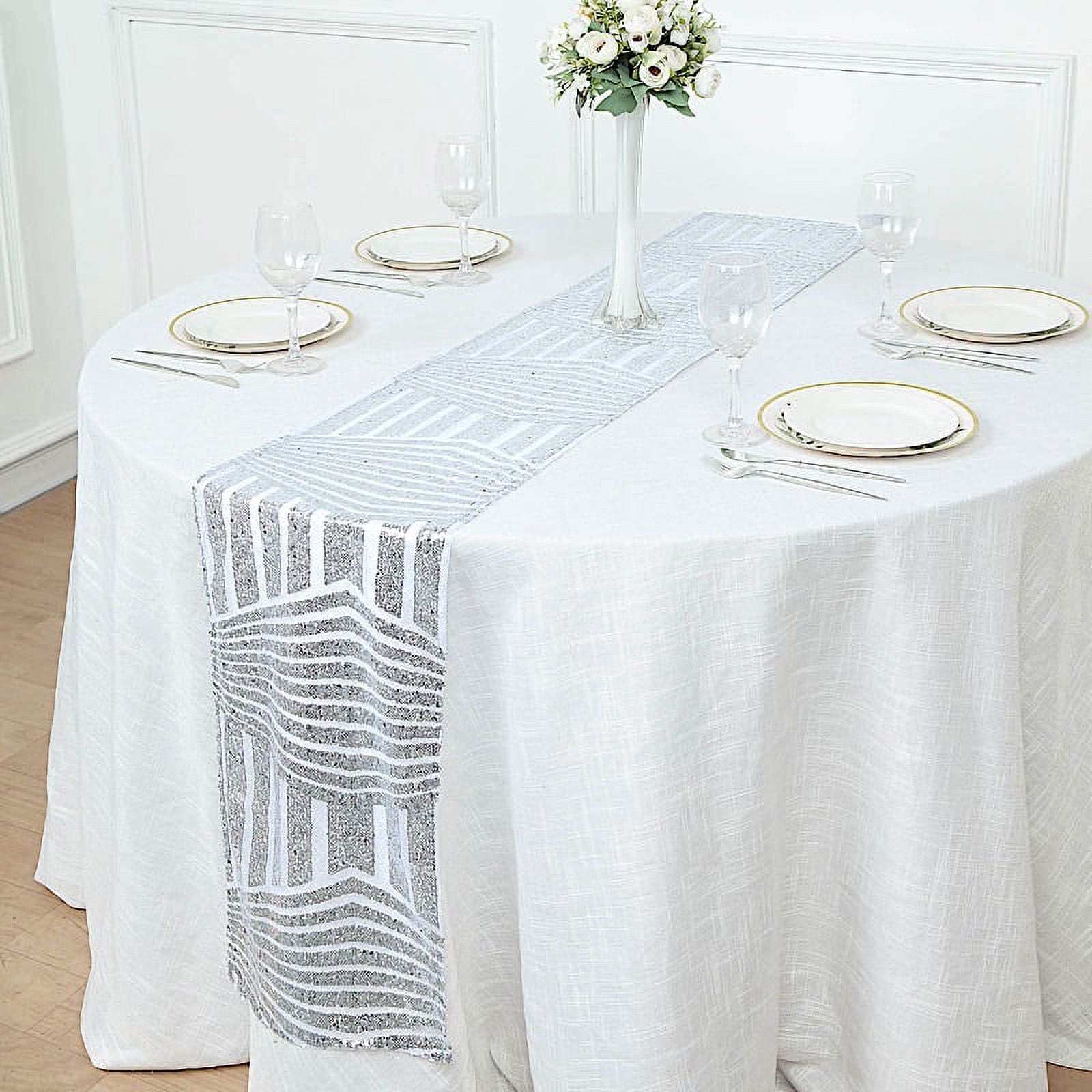 BalsaCircle 12x108" Silver Sequined Geometric Design Tulle Table Runner ...