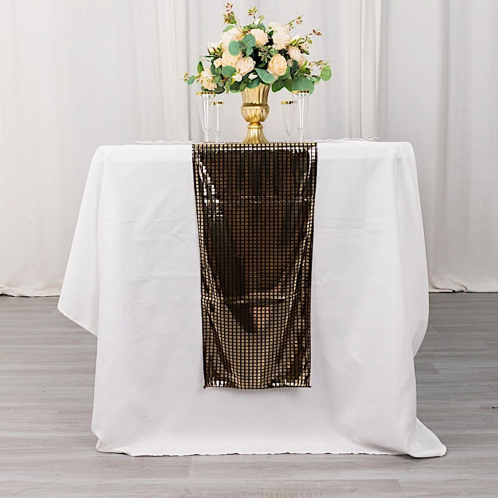 BalsaCircle 12x108 in Black Polyester Table Runner Gold Mirror Foil ...