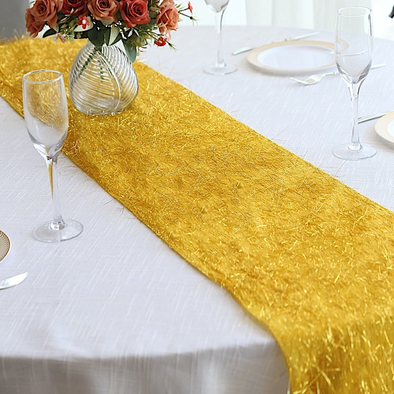 BalsaCircle 12x108 in Gold Metallic Tinsel Polyester Table Runner ...