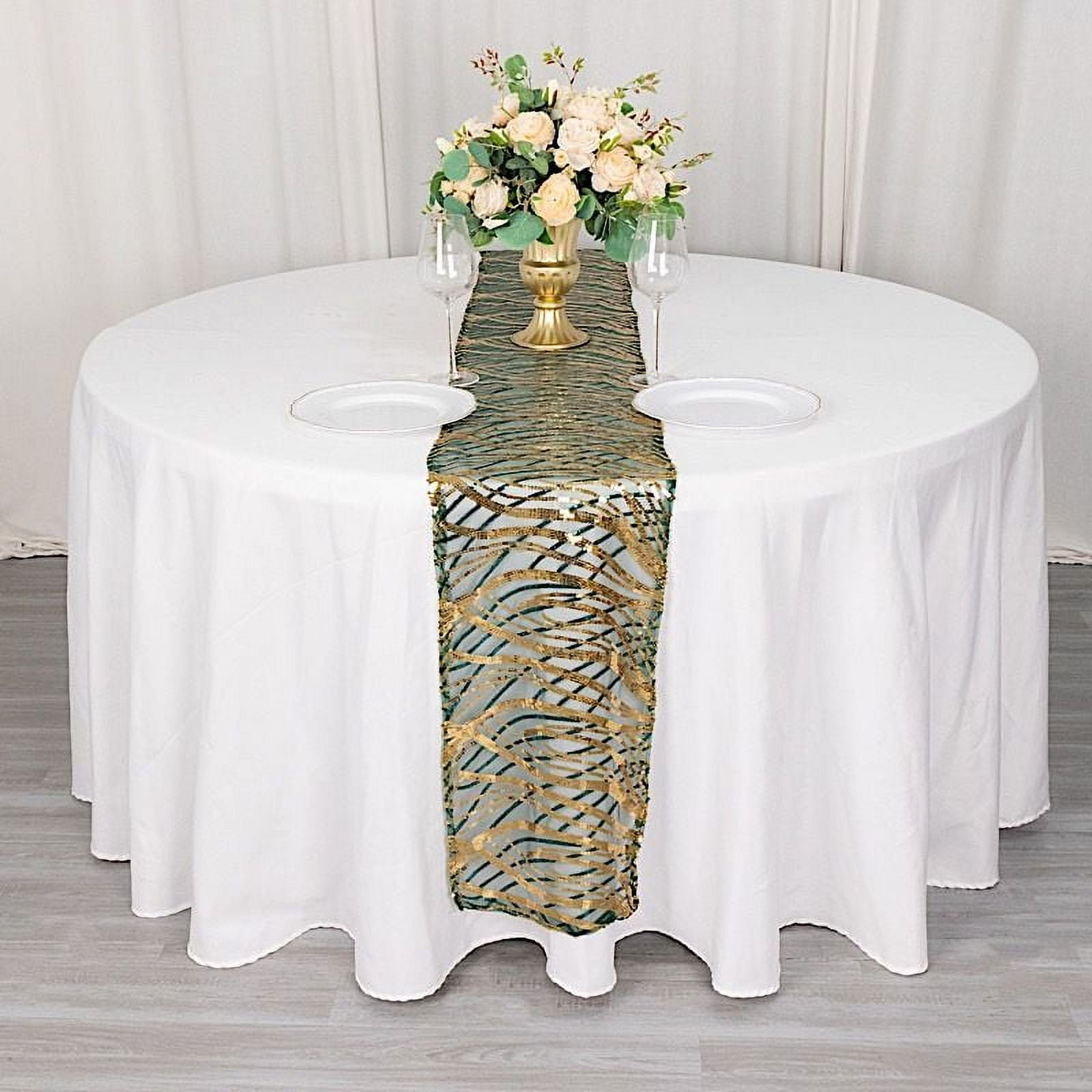 BalsaCircle 12x108 in Hunter Green Gold Mesh Wavy Embroidered Sequins Table Runner Party Events ...