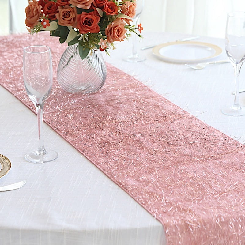 BalsaCircle 12x108 in Rose Gold Metallic Tinsel Polyester Table Runner ...