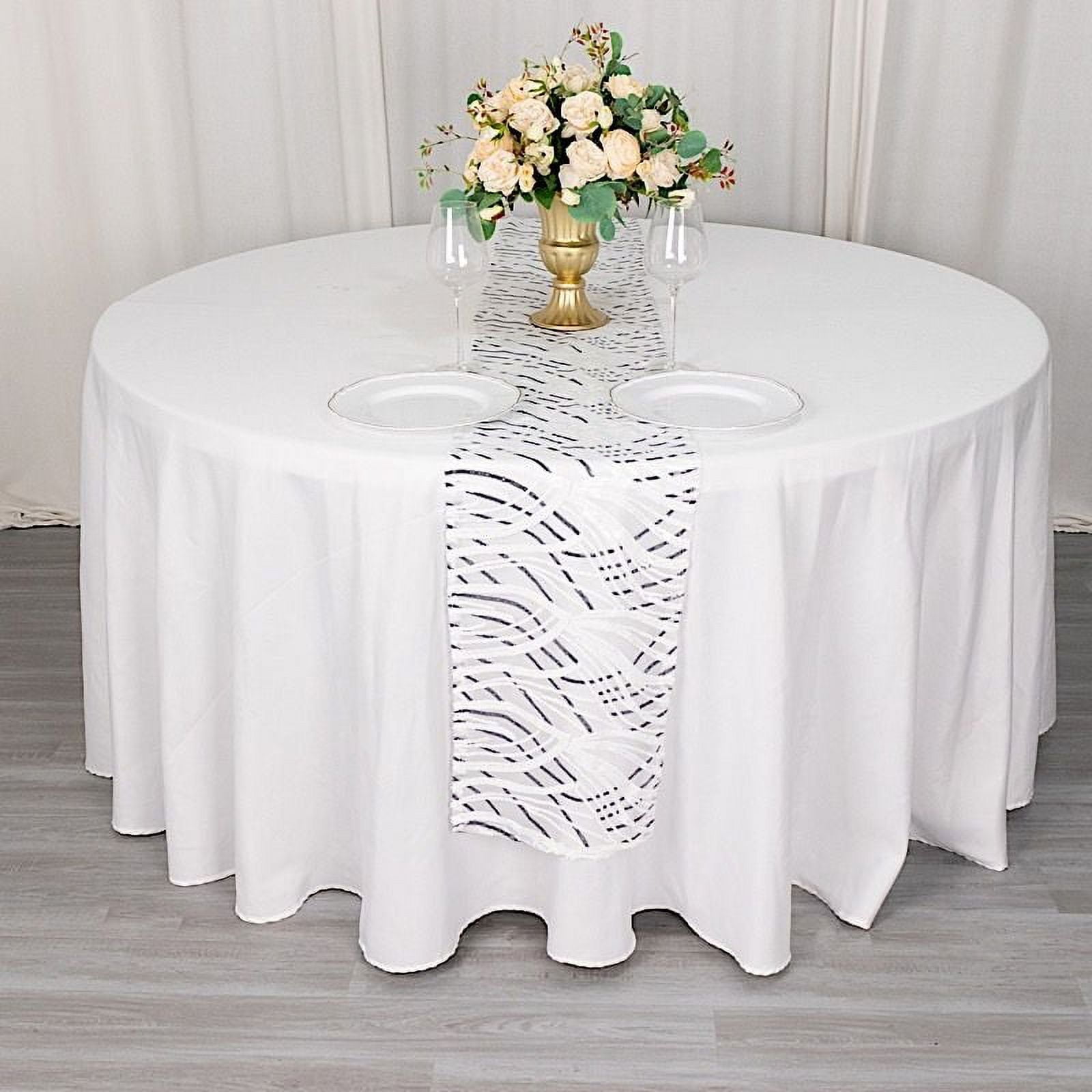 BalsaCircle 12x108 in White Black Mesh Wavy Embroidered Sequins Table ...