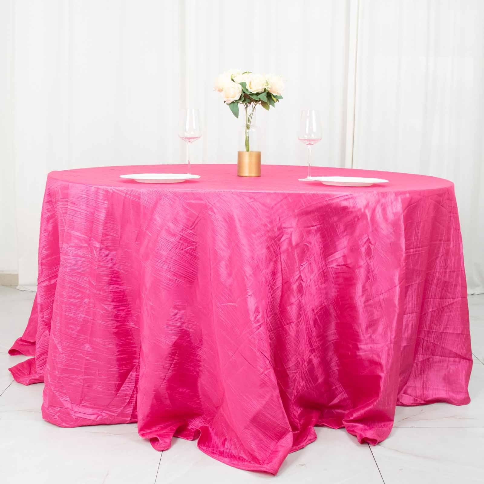 BalsaCircle 132" Fuchsia Crinkled Accordion Taffeta Round Tablecloth ...
