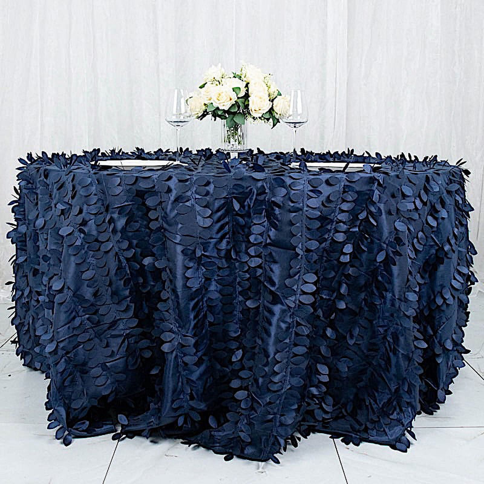 BalsaCircle 132" Navy Blue Leaf Petals Taffeta Round Tablecloth ...