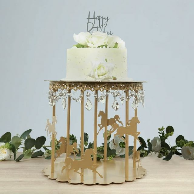 BalsaCircle 14 in Metal Round Pedestal Cake Stand Gold Carousel Design ...