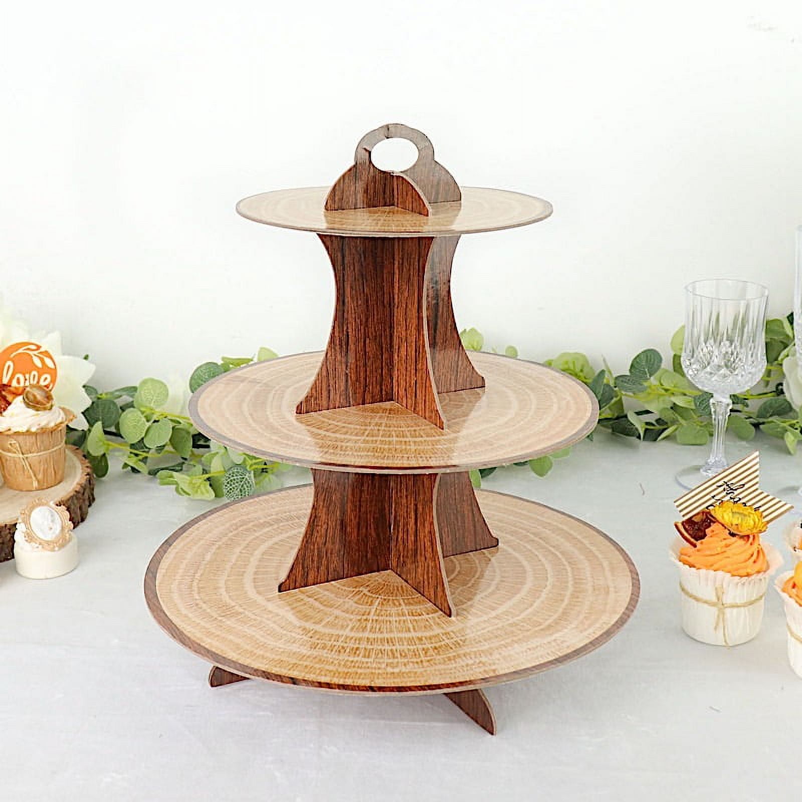 BalsaCircle 14" Natural 3 Tier Cardboard Dessert Stand Wooden Print ...