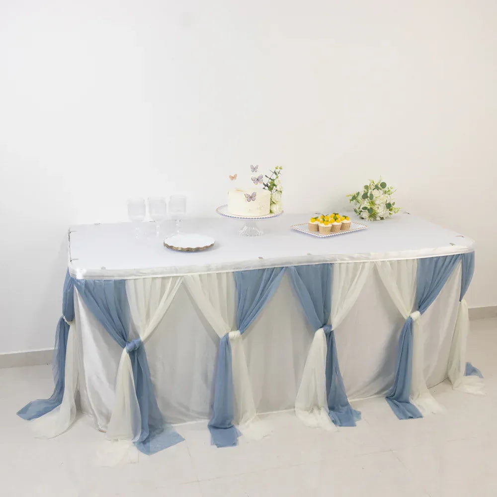BalsaCircle 14 feet Dusty Blue Ivory Sheer Chiffon Ruffle Table Skirt ...