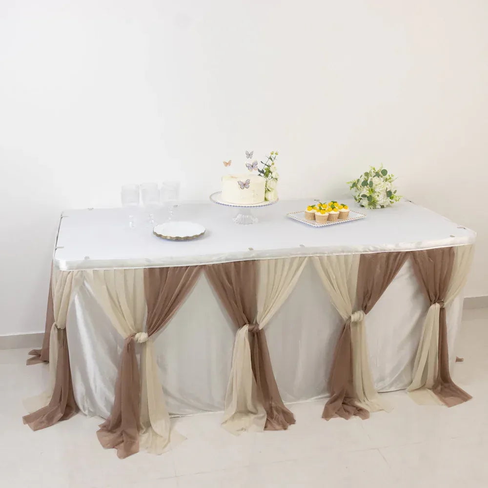 BalsaCircle 14 feet Taupe Beige Sheer Chiffon Ruffle Table Skirt with ...