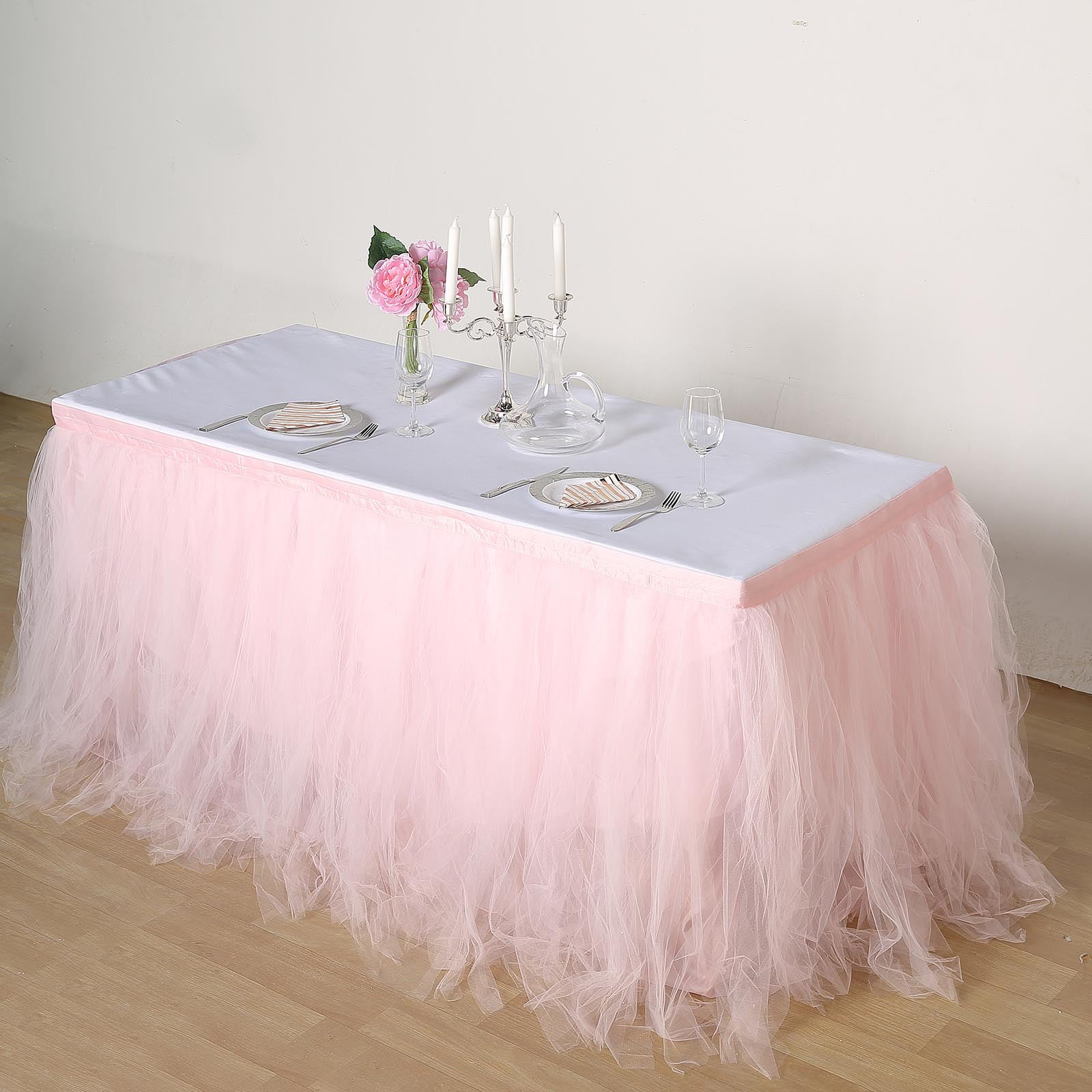BalsaCircle 14 feet Tutu Multi Layers Tulle Table Skirt Linens Blush ...