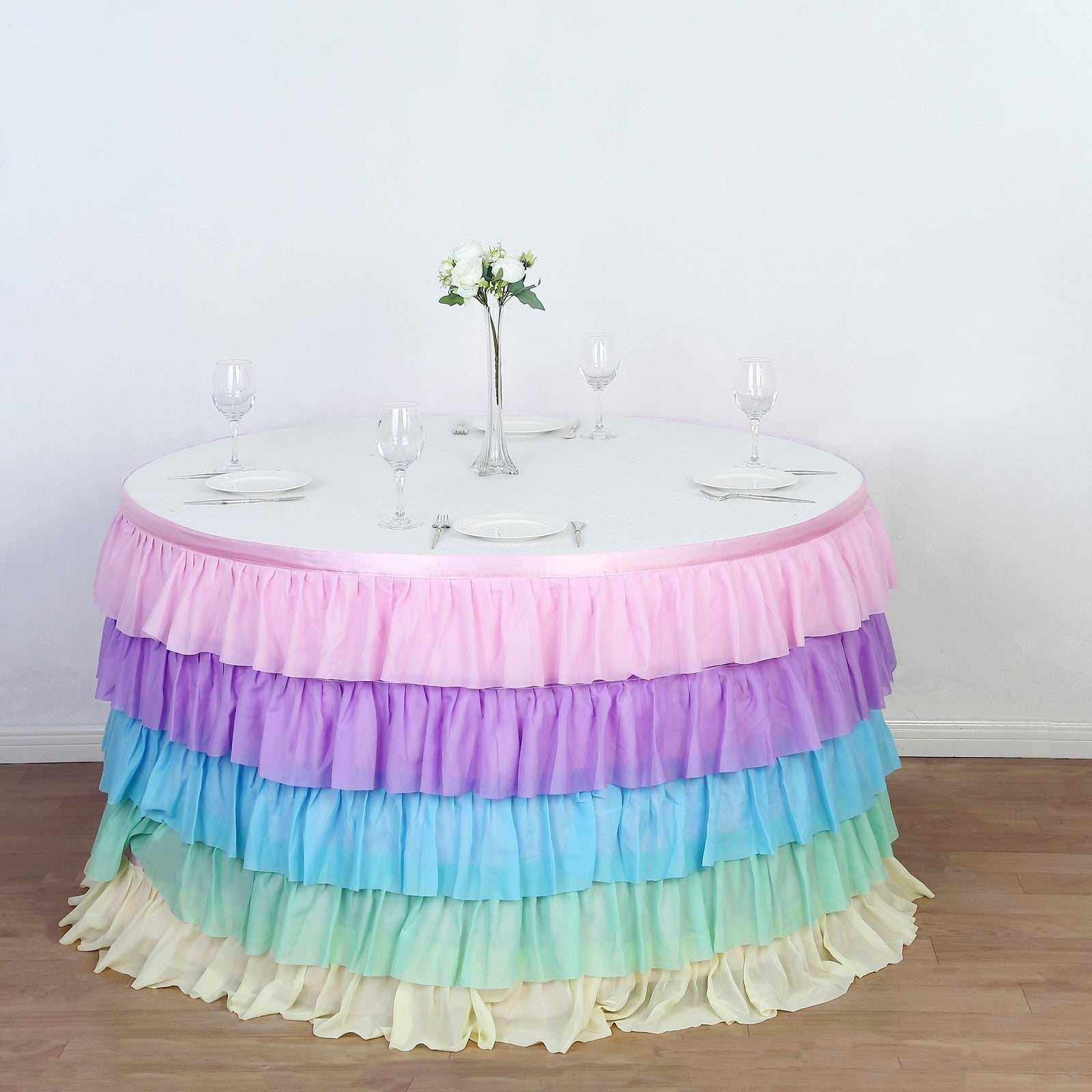 BalsaCircle 14 feet x 29" Assorted Chiffon 5 Tier Ruffled Tutu Banquet Table Skirt Party Trade ...