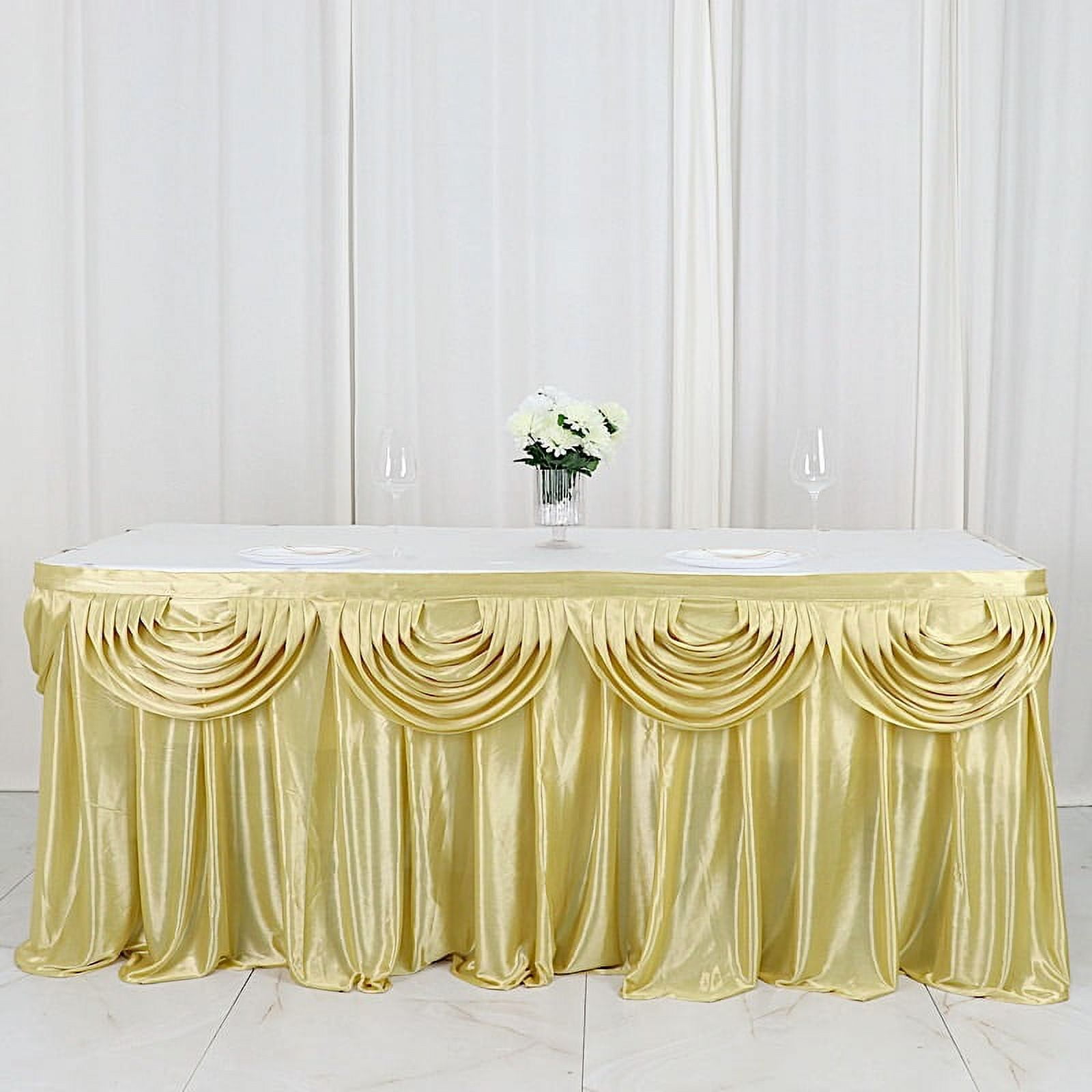 BalsaCircle 14 feet x 29" Satin Drape Banquet Table Skirt Champagne ...