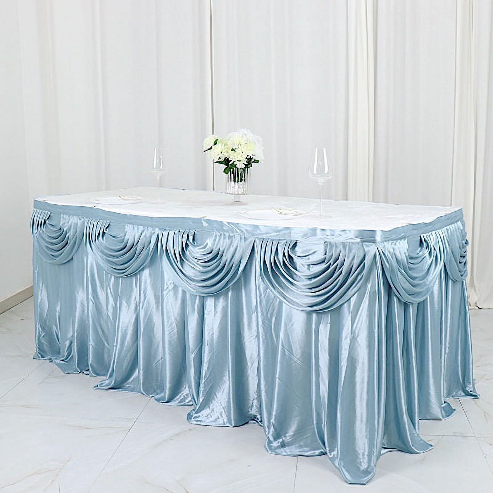 BalsaCircle 14 feet x 29" Satin Drape Banquet Table Skirt Dusty Blue ...
