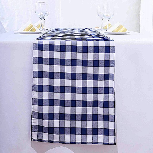 BalsaCircle 14" x 108" Gingham Checkered Table Runner Party Linens Navy ...
