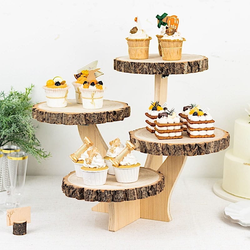 BalsaCircle 15 in 4 Tier Round Wood Cake Stand, Rustic Wedding Table ...