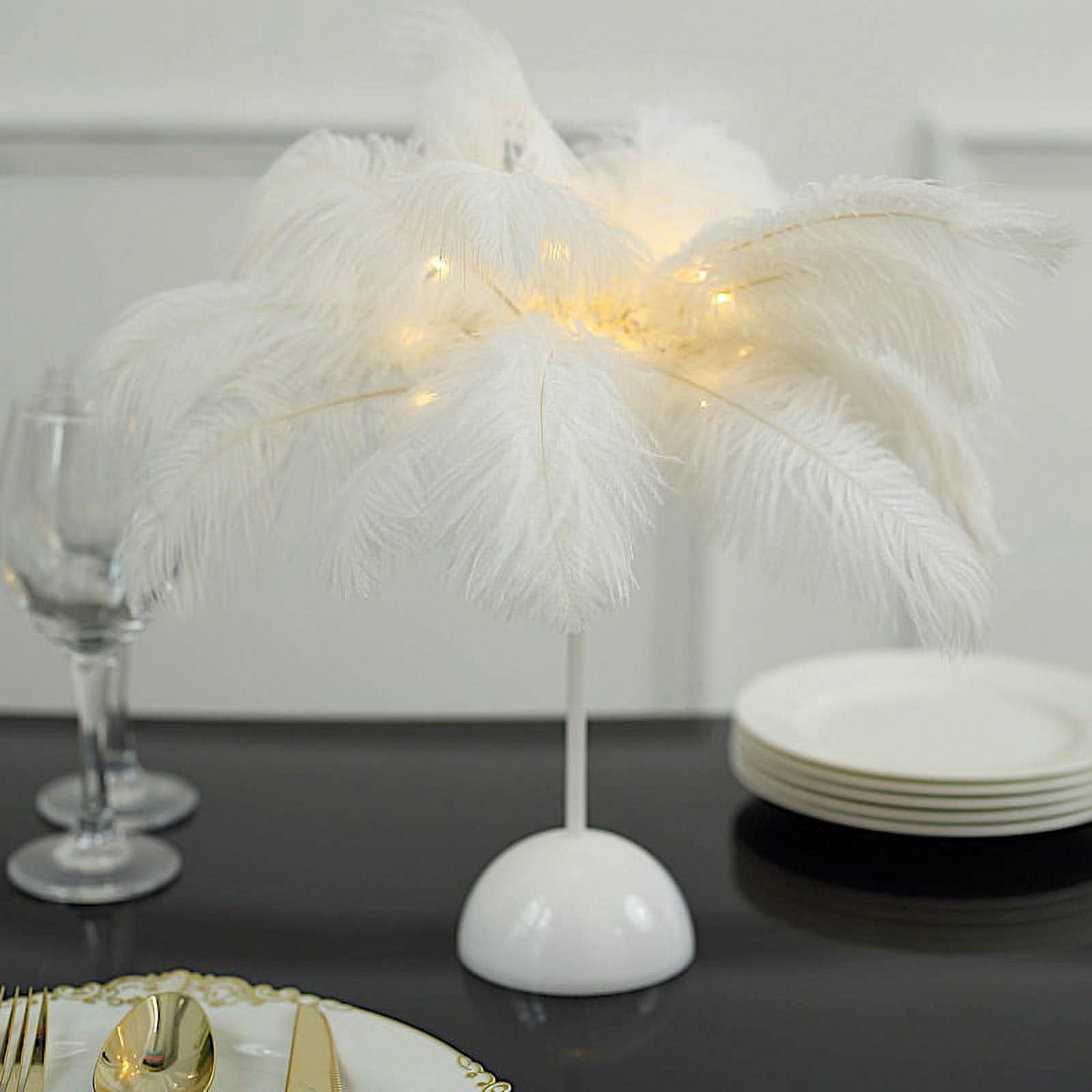 BalsaCircle 15 in White Ostrich Feather LED Table Lamp Centerpiece ...