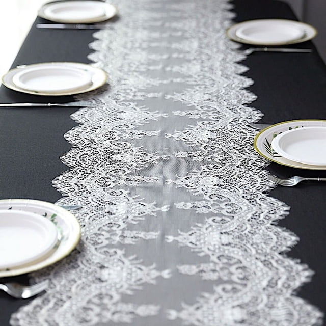 BalsaCircle 15x117" Ivory Premium Lace Table Runner Scalloped Edges ...