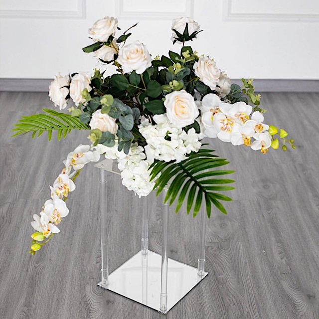 BalsaCircle 16" Clear Crystal Rectangular Stand Flower Vase Column ...