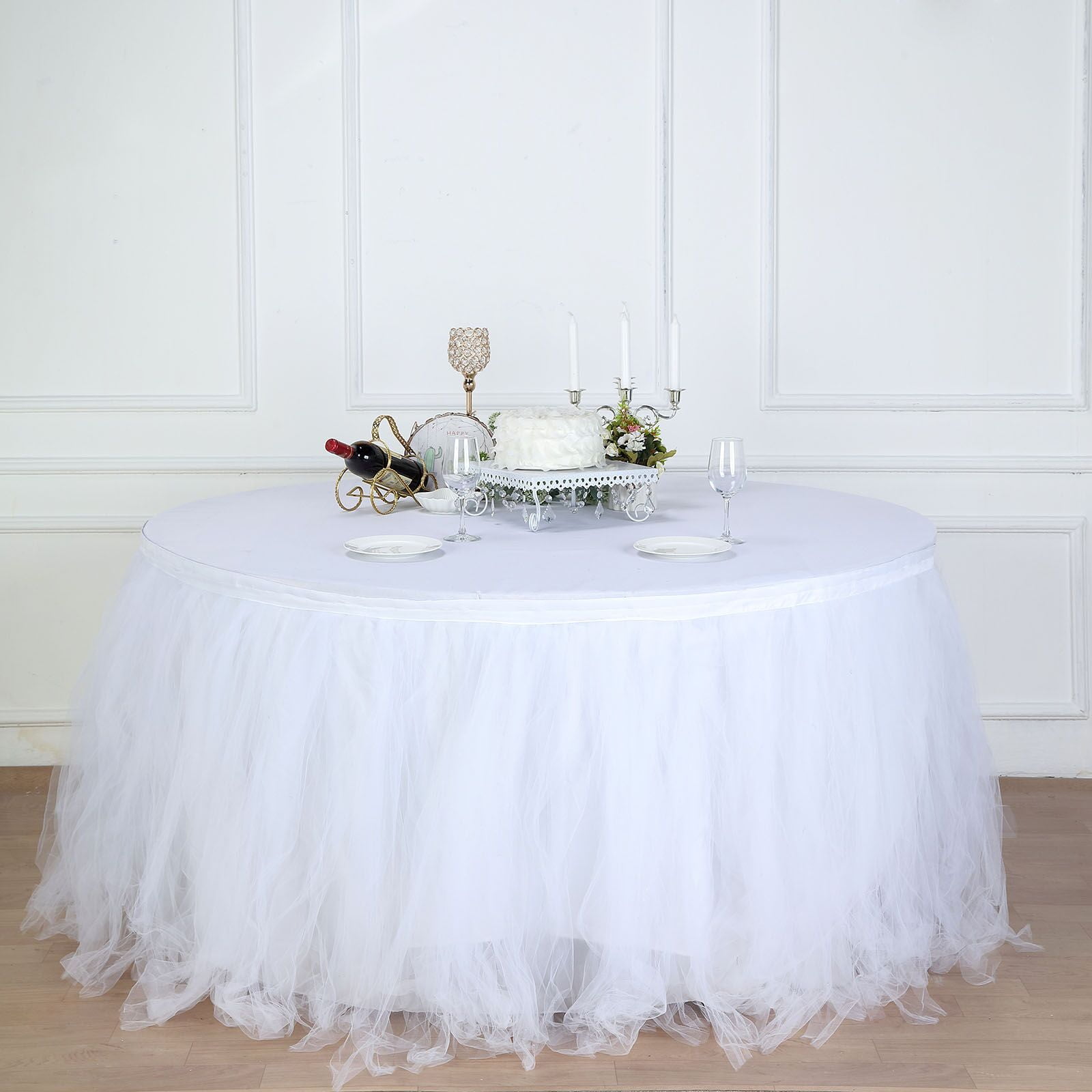BalsaCircle 17 feet Tutu Multi Layers Tulle Table Skirt Linens White ...