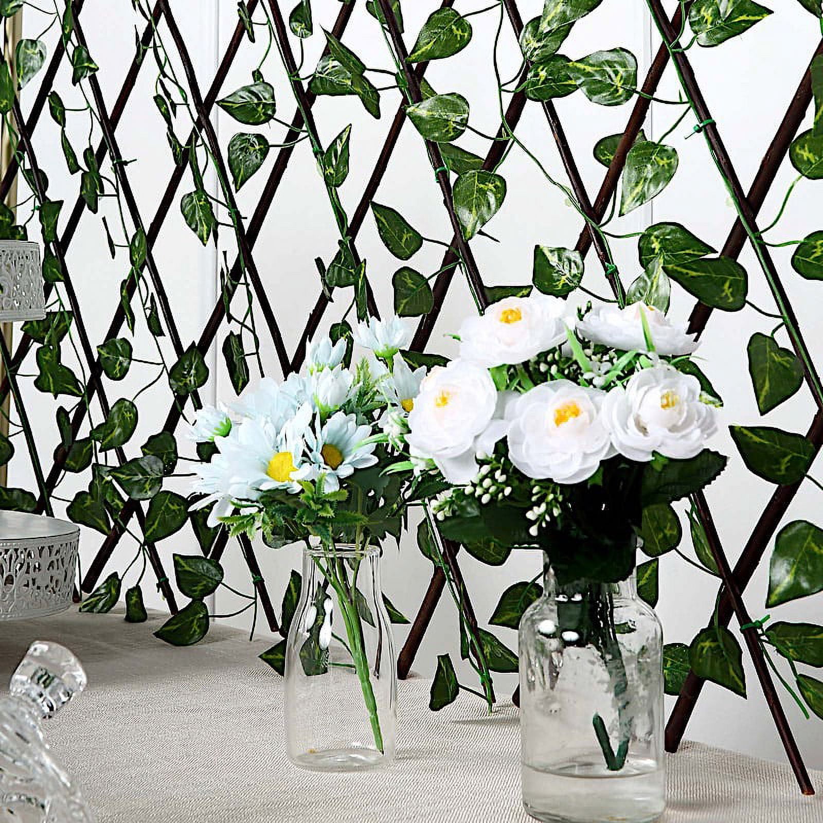 BalsaCircle 17x95" Brown Wood Expandable Lattice Fence Green Faux Ivy ...